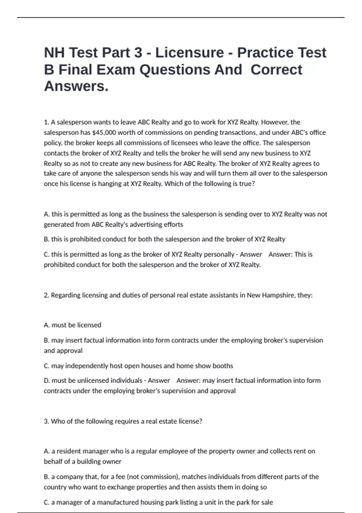 NH Test Part 3 - Licensure - Practice Test B Final Exam Questions And ...