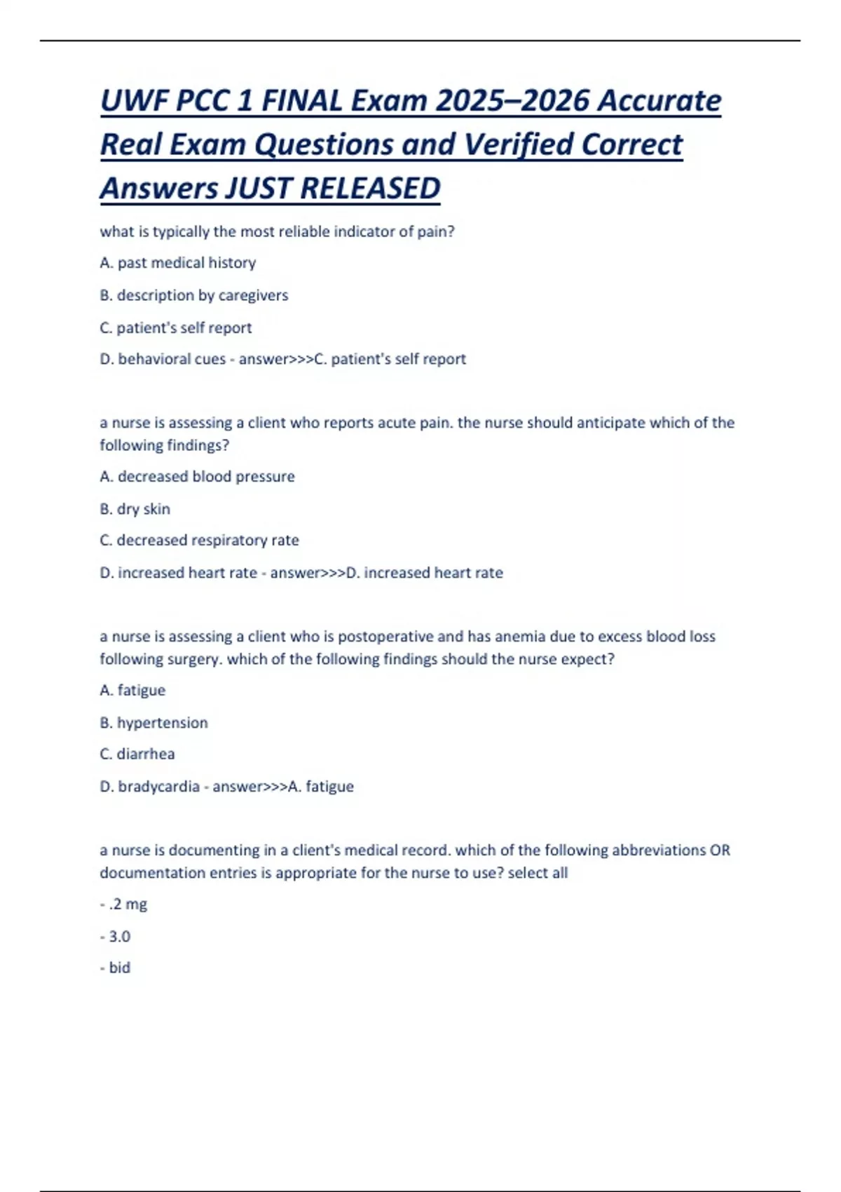 UWF PCC 1 Final Exam 2025–2026 – Patient-Centered Care Verified Real ...