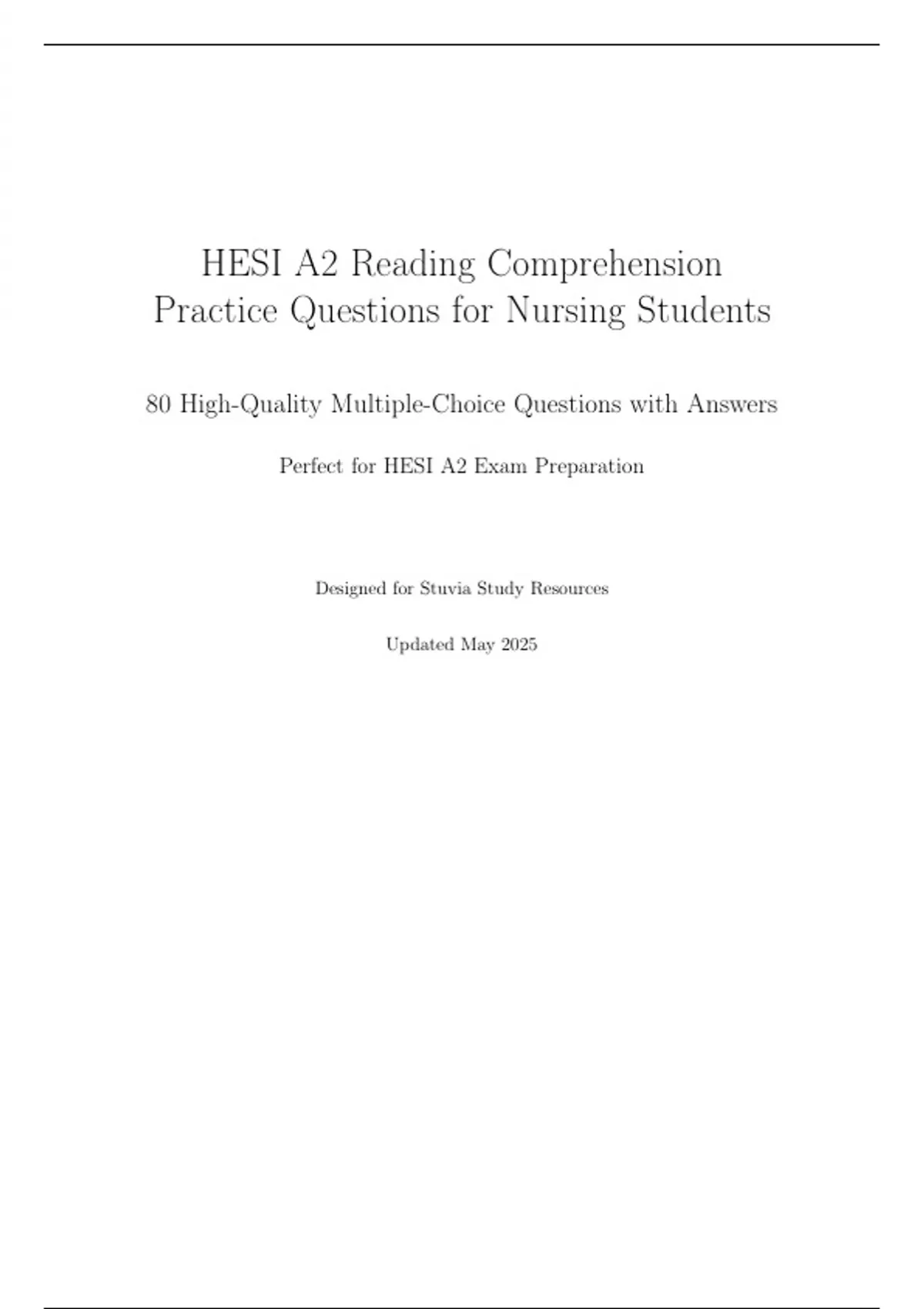 HESI A2 Reading Comprehension Practice Questions – 80 Questions with ...