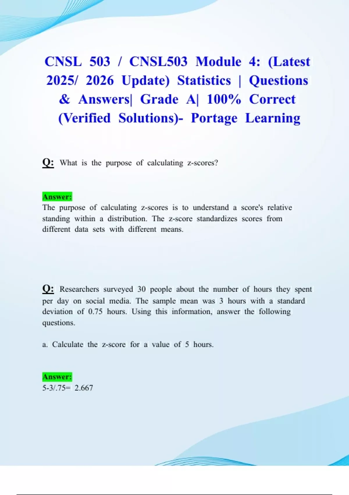 CNSL 503 / CNSL503 Module 4: (Latest 2025/ 2026 Update) Statistics ...