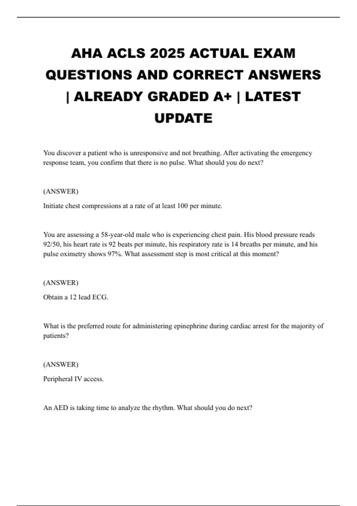 AHA ACLS 2025 - AHA ACLS - Stuvia US