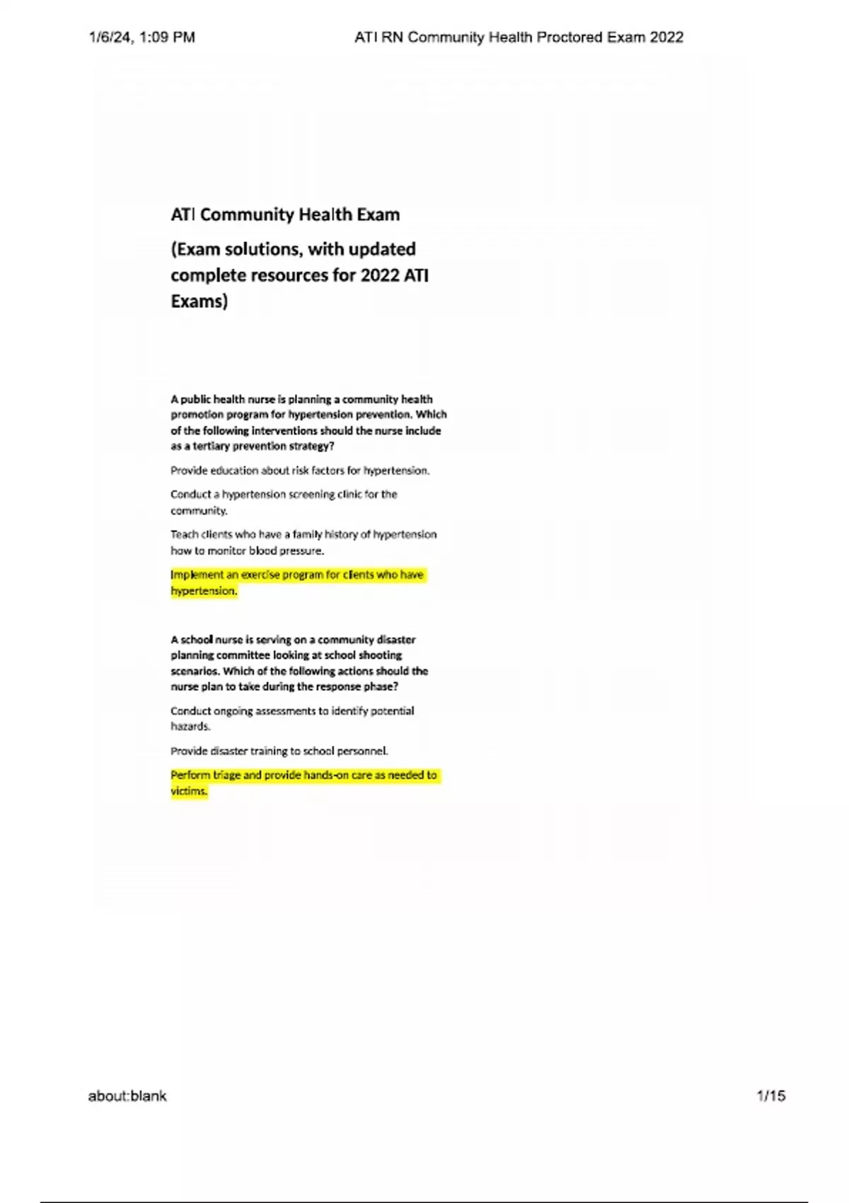 ATI Community Health Exam (Exam solutions, with updated complete resources for 2022 ATI Exams ...