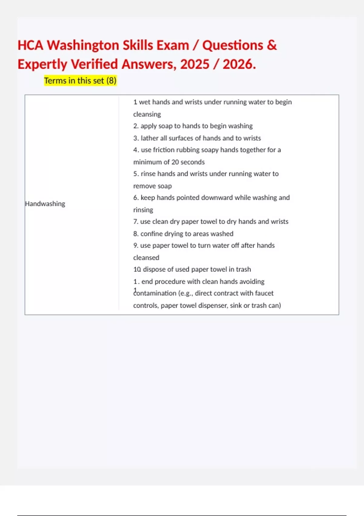HCA Washington Skills Exam / Questions & Expertly Verified Answers ...