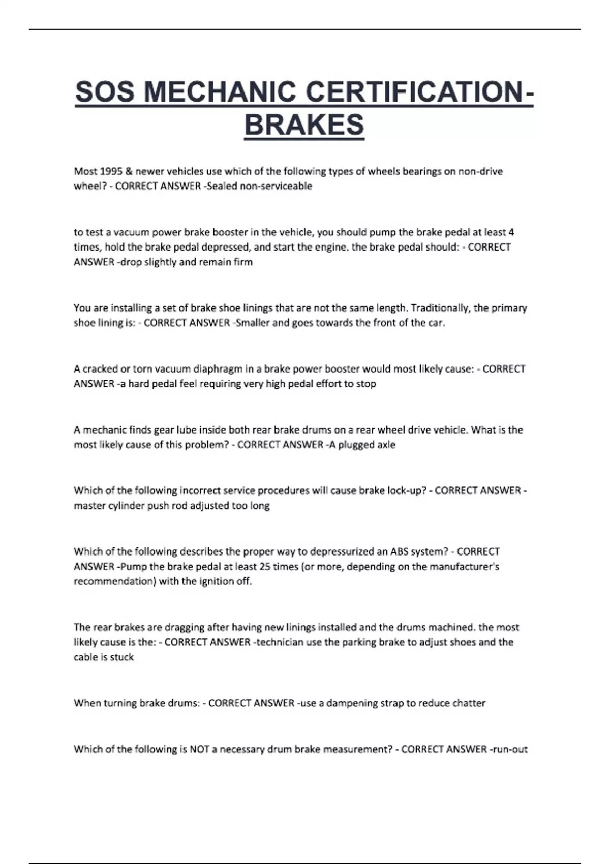 SOS MECHANIC CERTIFICATION - SOS MECHANIC CERTIFICATION - Stuvia US