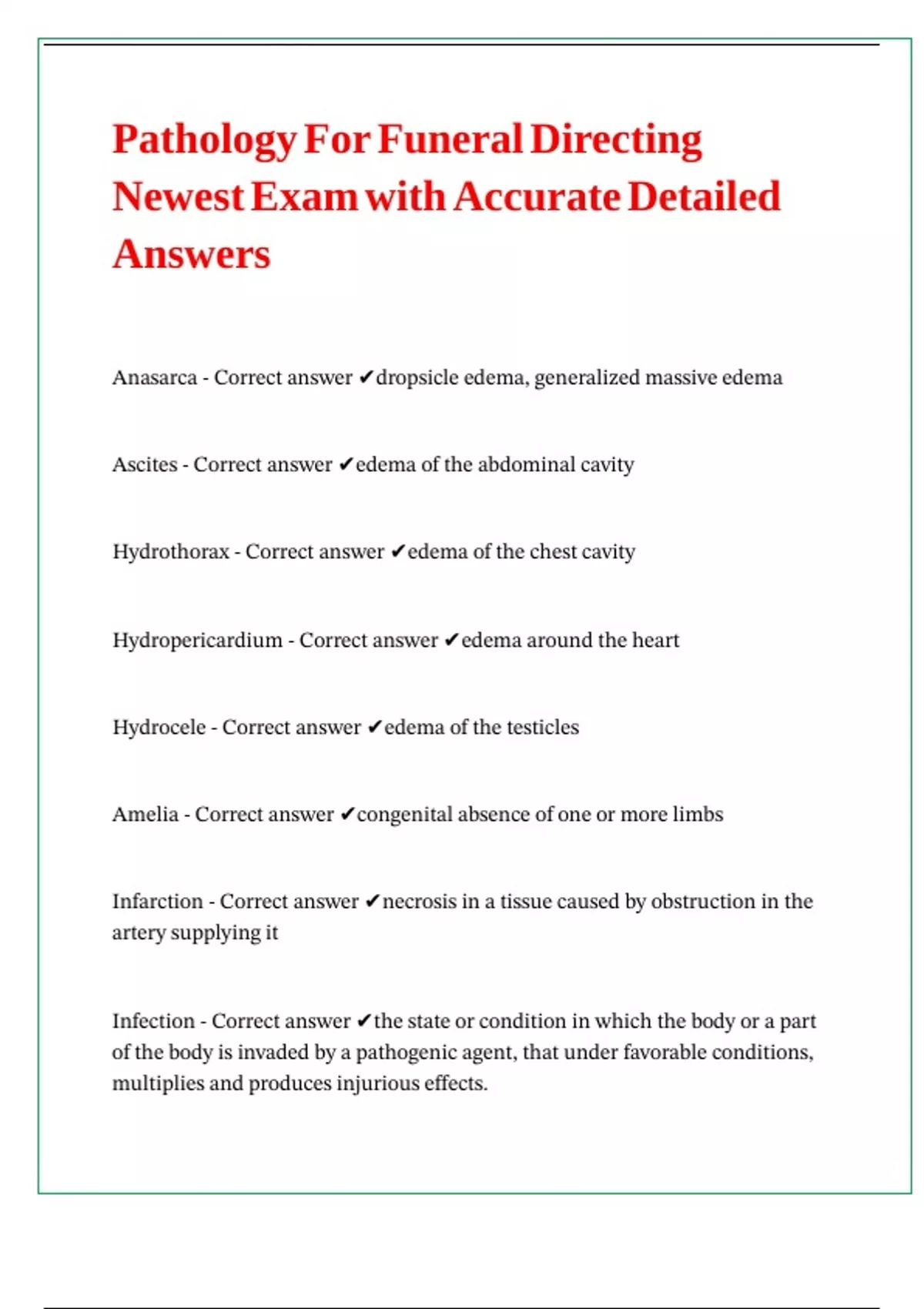 Pathology For Funeral Directing Newest Exam with Accurate Detailed ...