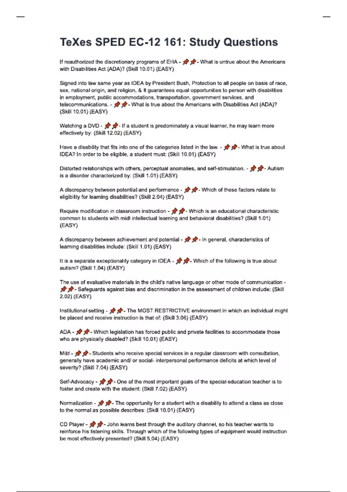 TeXes SPED EC-12 161 Study [Latest 2025/2026 Update] Questions and ...