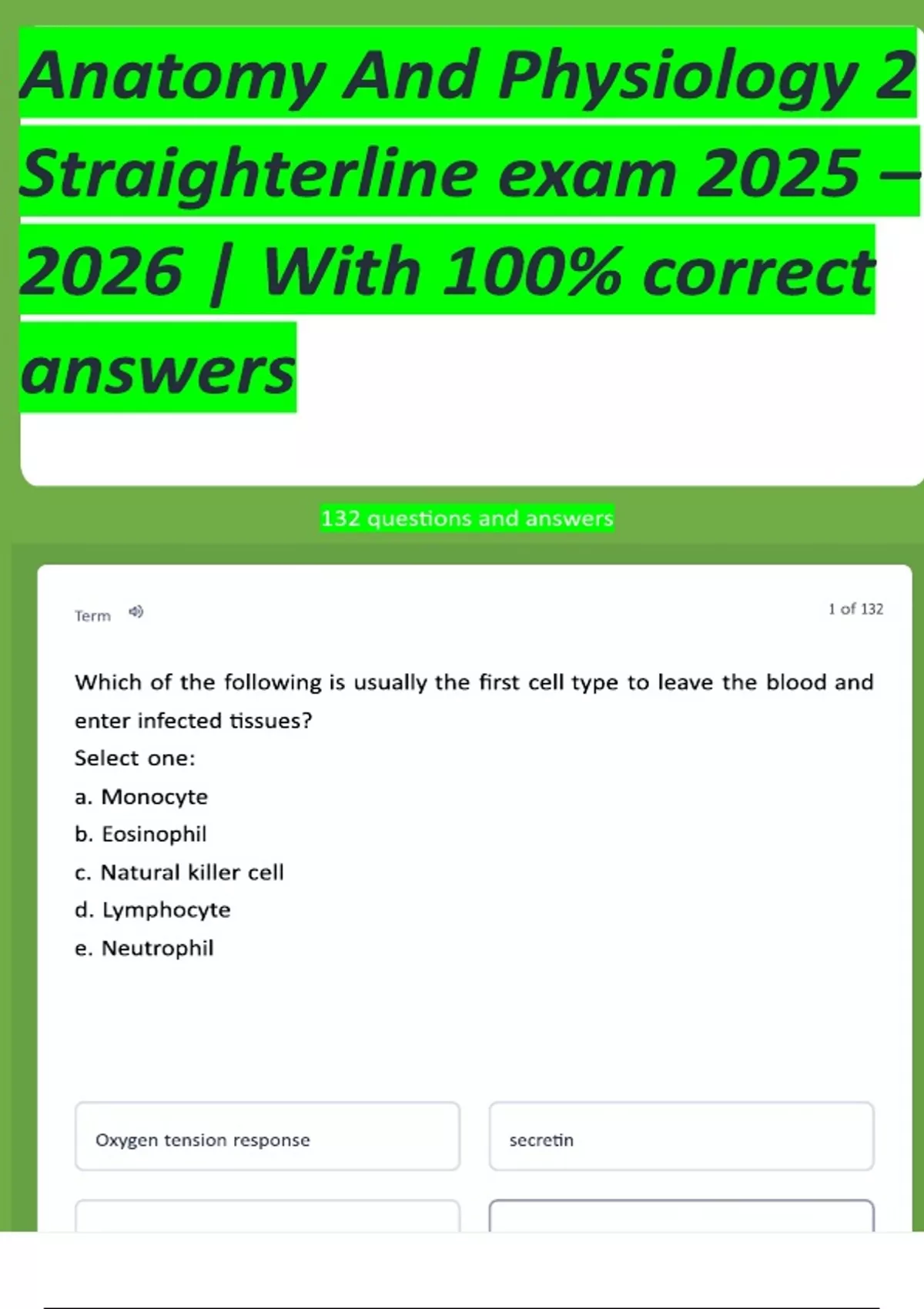 Anatomy And Physiology 2 Straighterline exam 2025 – 2026 With 100 ...