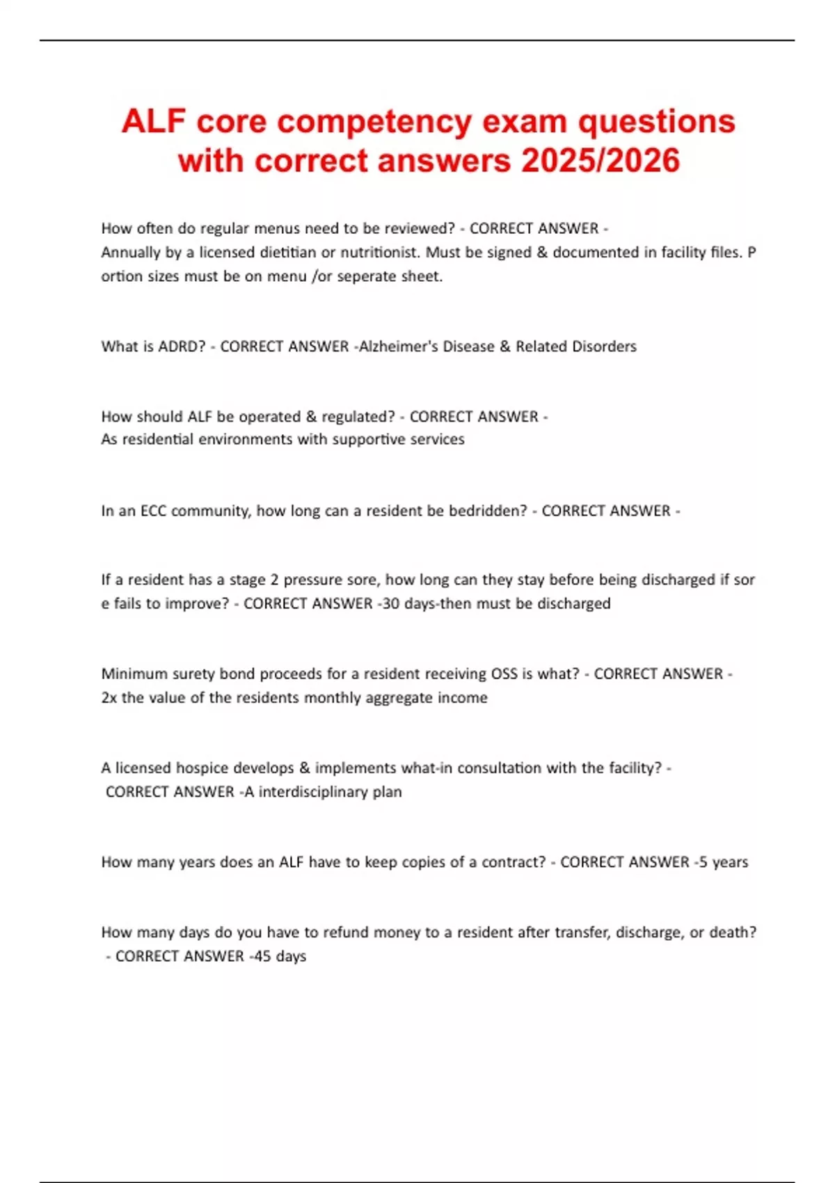 ALF core competency exam questions with correct answers 2025/2026 - Alf ...