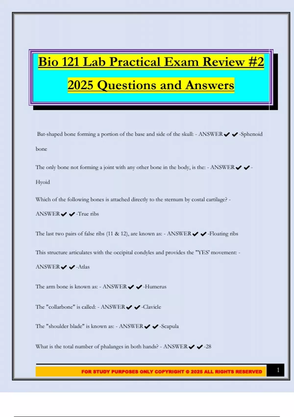 Bio 121 Lab Practical Exam Review #2 2025 Questions and Answers - BIO ...