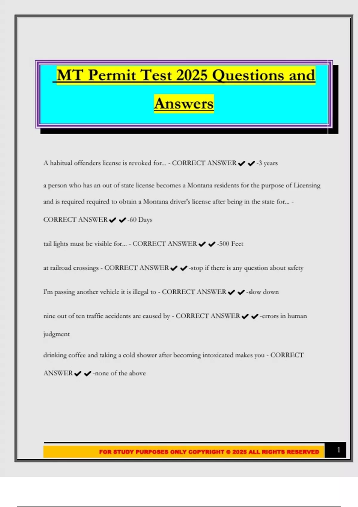 MT Permit Test 2025 Questions and Answers - Montana Drivers Permit ...