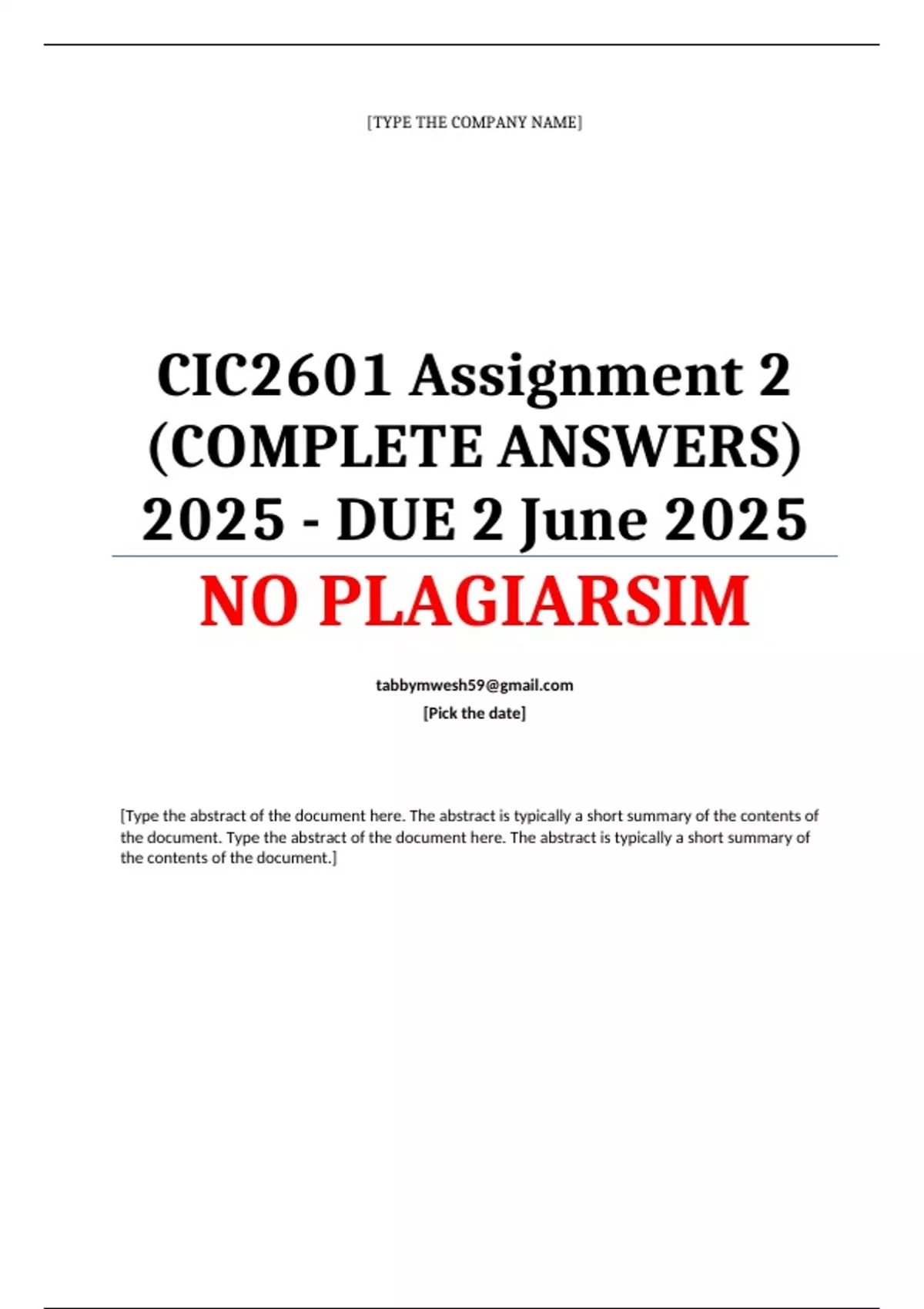 CIC2601 Assignment 2 (COMPLETE ANSWERS) 2025 - DUE 2 June 2025 - Computer Integration in the ...