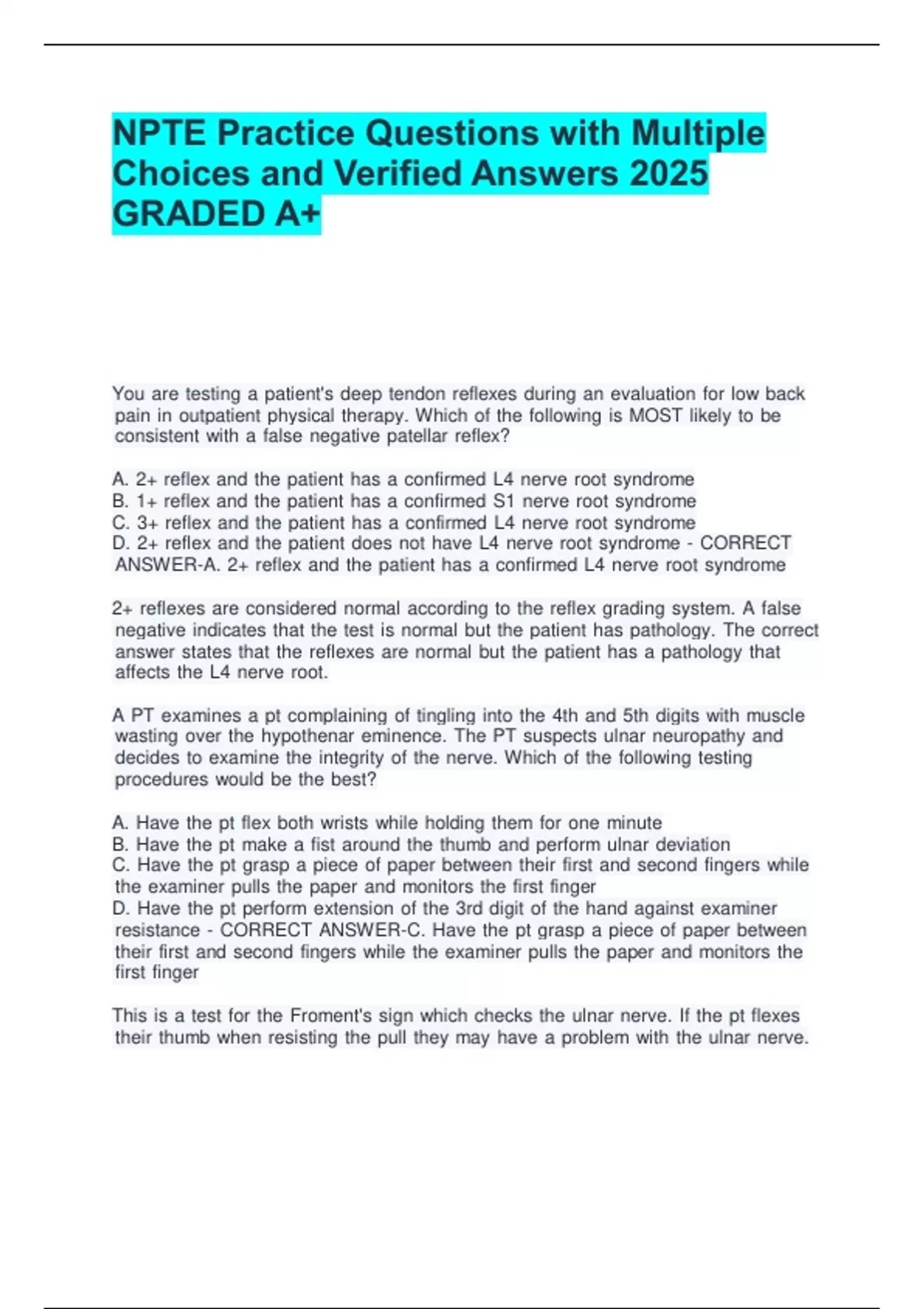 NPTE Practice Questions with Multiple Choices and Verified Answers 2025 ...