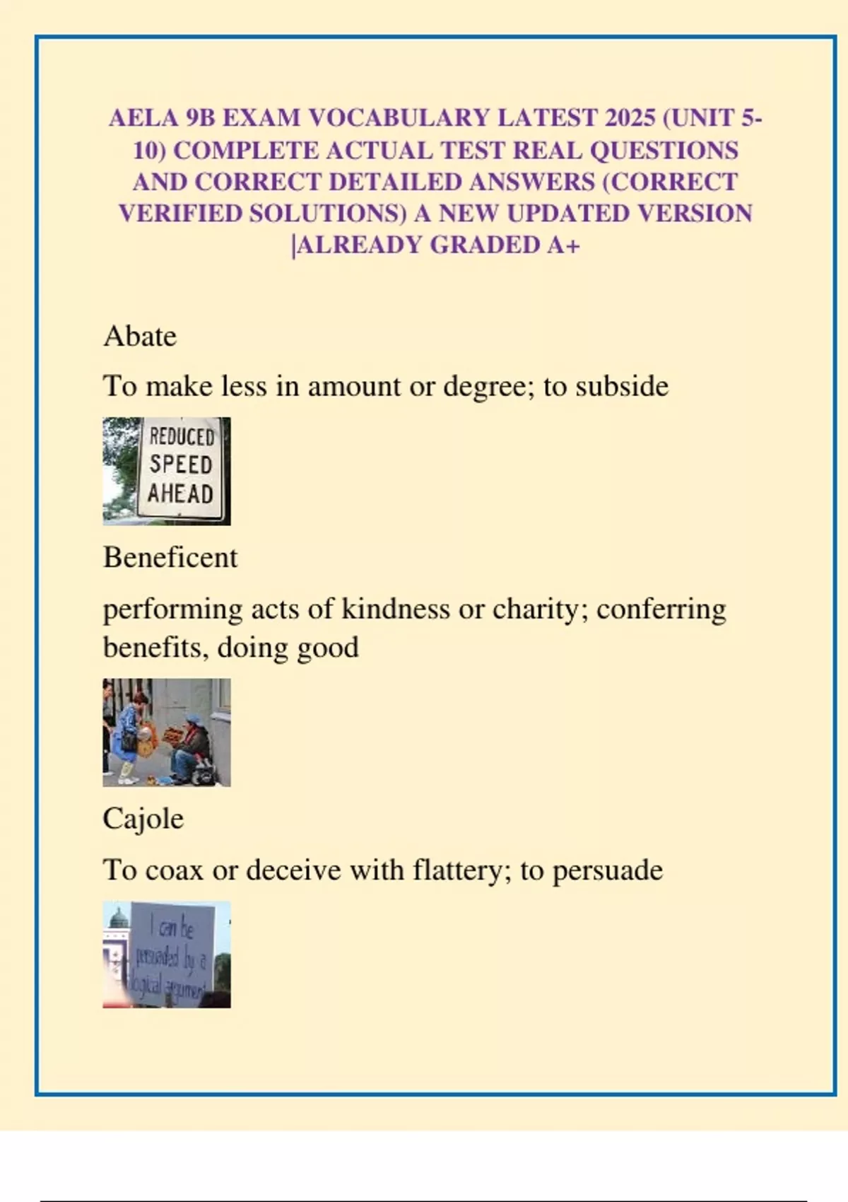 AELA 9B EXAM VOCABULARY LATEST 2025 (UNIT 5-10) COMPLETE ACTUAL TEST ...