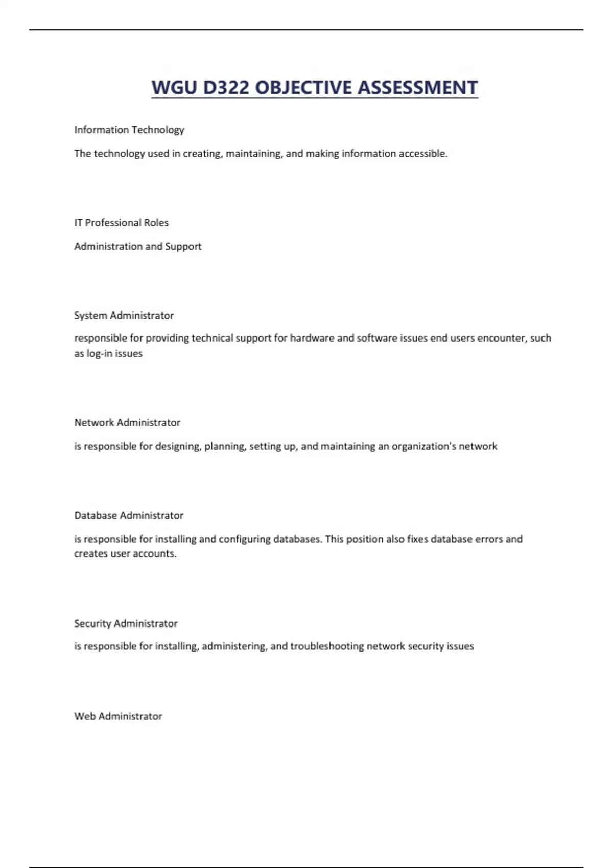 WGU D322 OBJECTIVE ASSESSMENT - WGU - Stuvia US