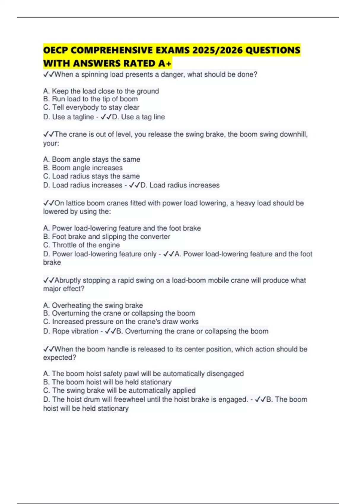 OECP COMPREHENSIVE EXAMS 2025/2026 QUESTIONS WITH ANSWERS RATED A+ ...