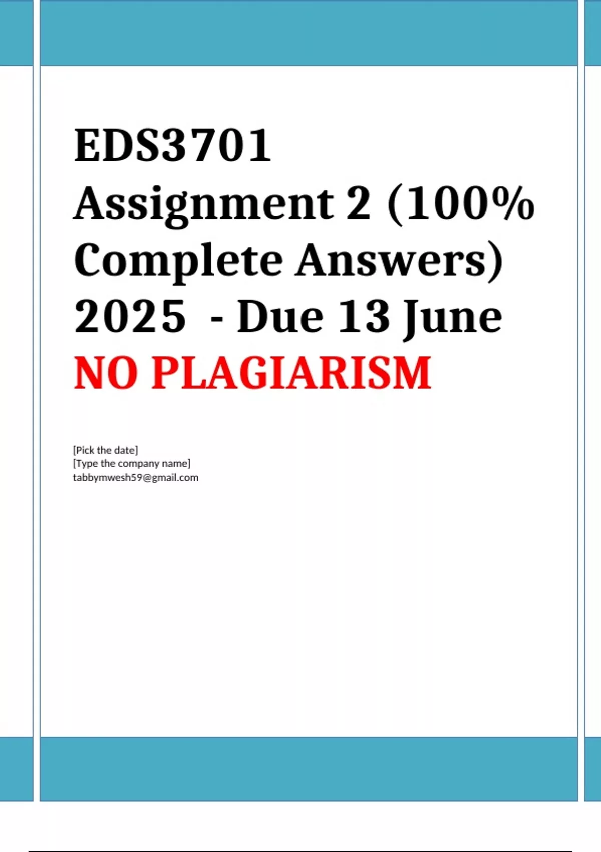 EDS3701 Assignment 2 (100% Complete Answers) 2025 - Due 13 June 2025 ...