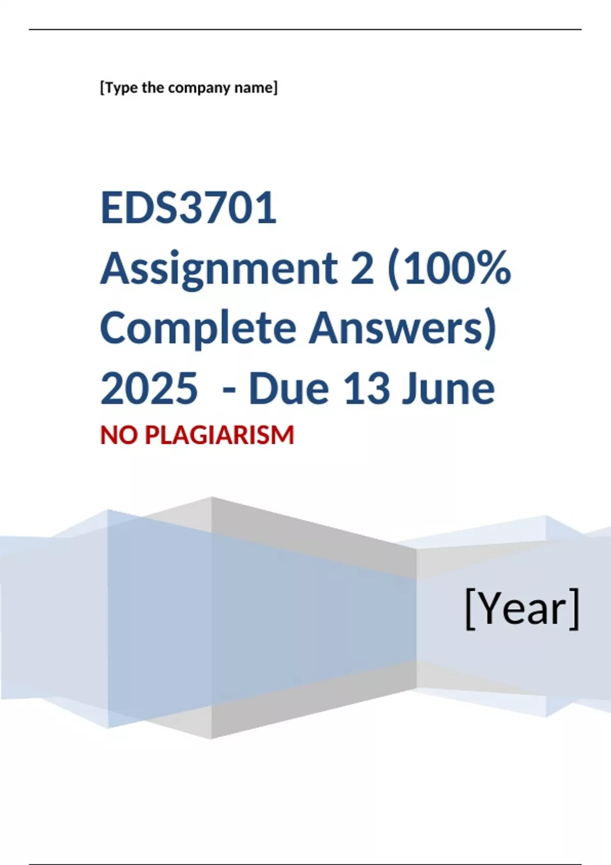 EDS3701 Assignment 2 (100% Complete Answers) 2025 - Due 13 June 2025 ...