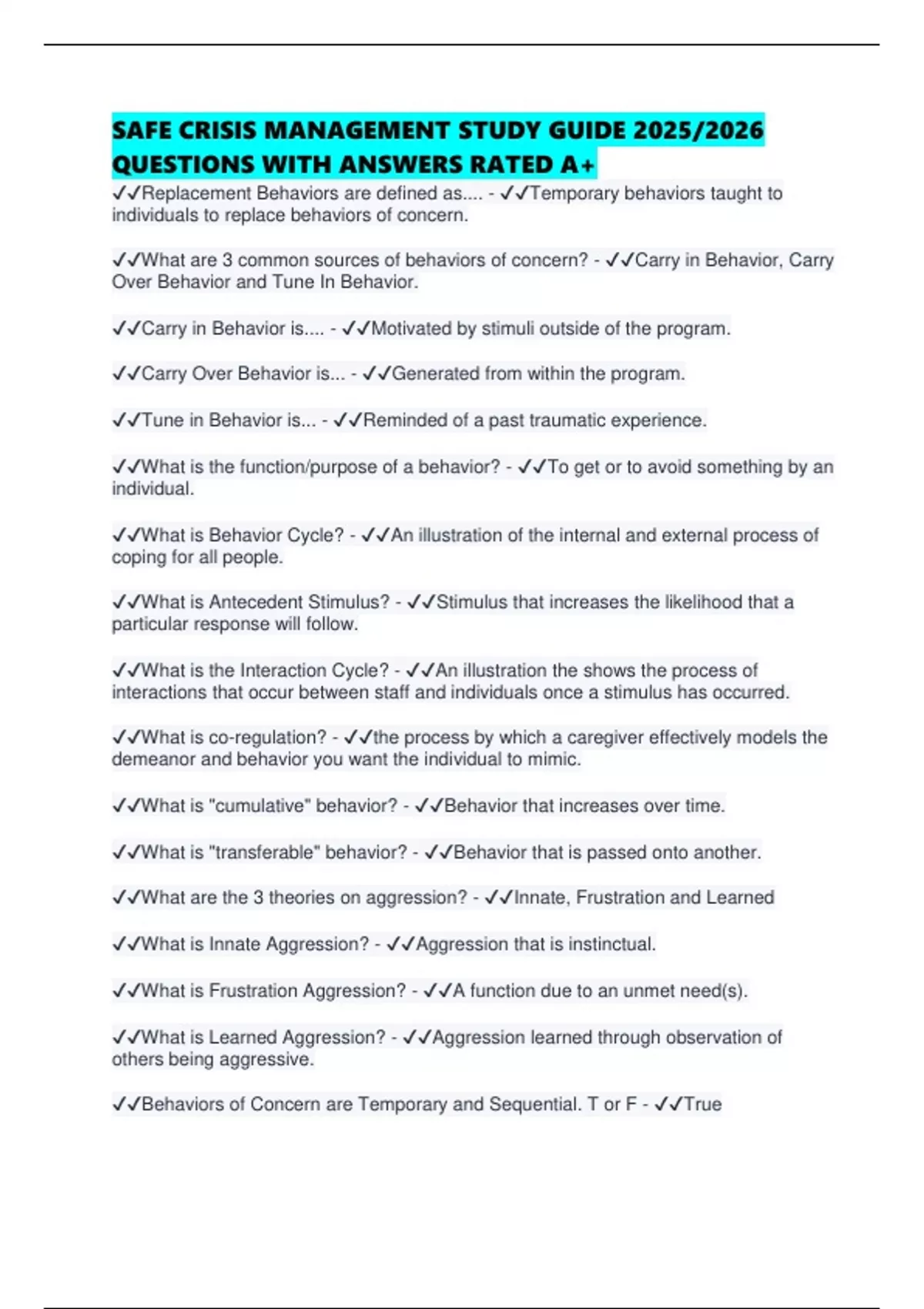 SAFE CRISIS MANAGEMENT STUDY GUIDE 2025/2026 QUESTIONS WITH ANSWERS ...