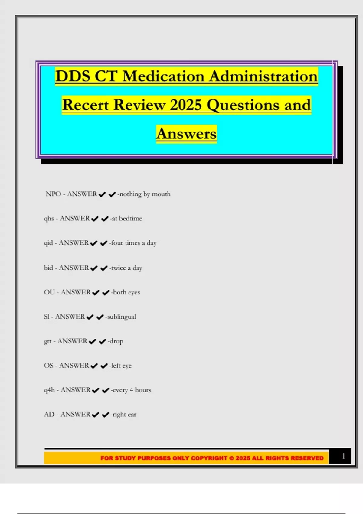 DDS CT Medication Administration Recert Review 2025 Questions and ...