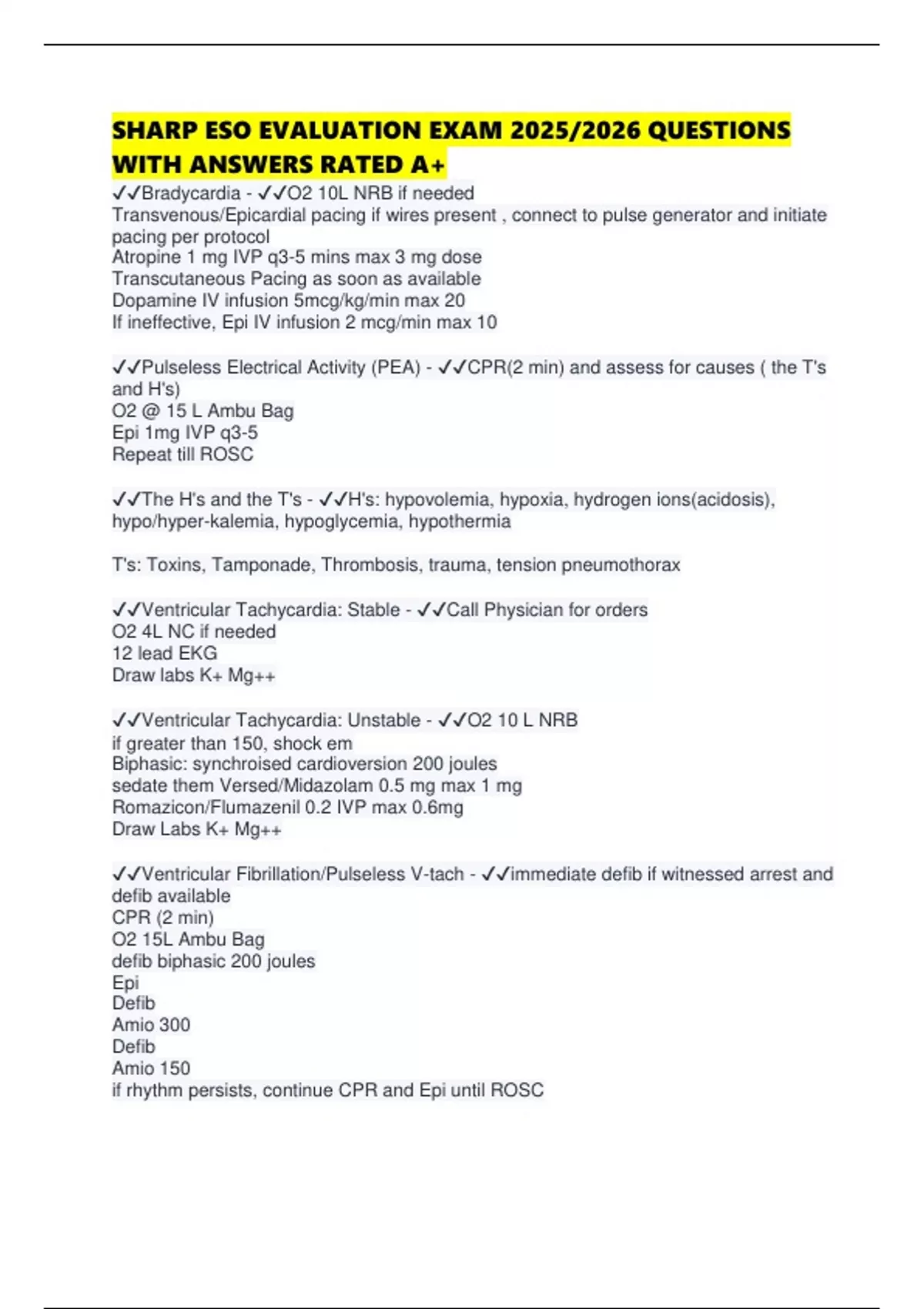 SHARP ESO EVALUATION EXAM 2025/2026 QUESTIONS WITH ANSWERS RATED A+ ...