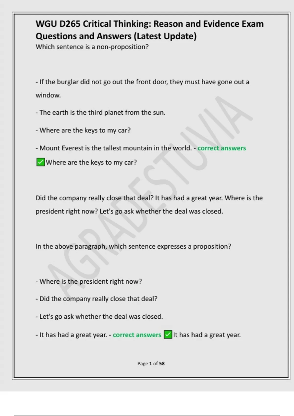 WGU D265 Critical Thinking: Reason and Evidence Exam Questions and ...