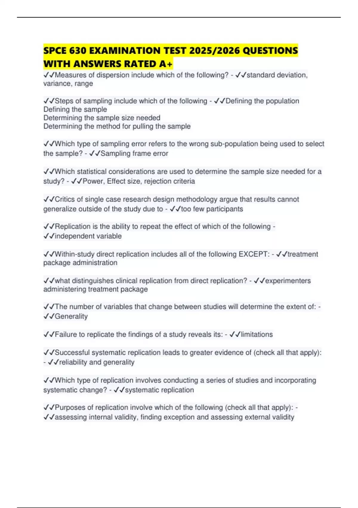 SPCE 630 EXAMINATION TEST 2025/2026 QUESTIONS WITH ANSWERS RATED A+ ...