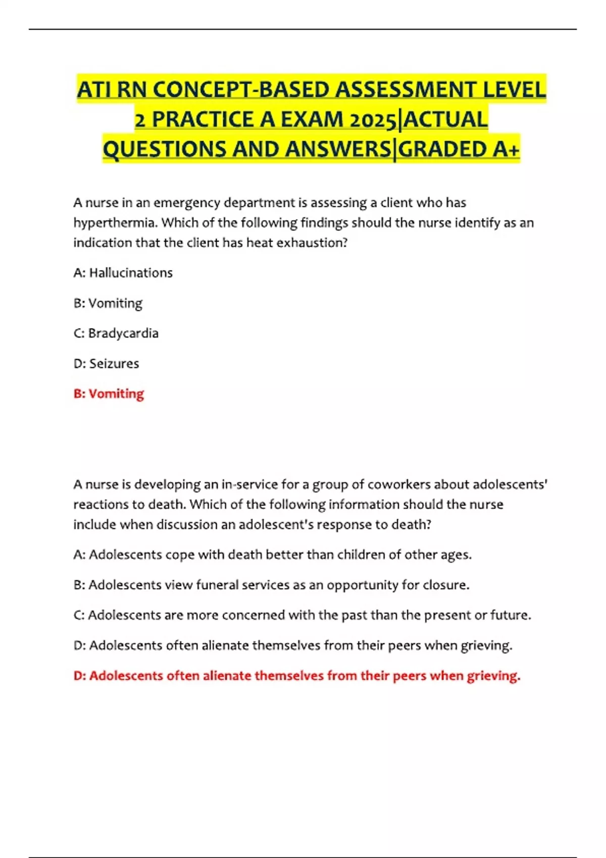 ATI RN CONCEPT-BASED ASSESSMENT LEVEL 2 PRACTICE A EXAM 2025|ACTUAL ...