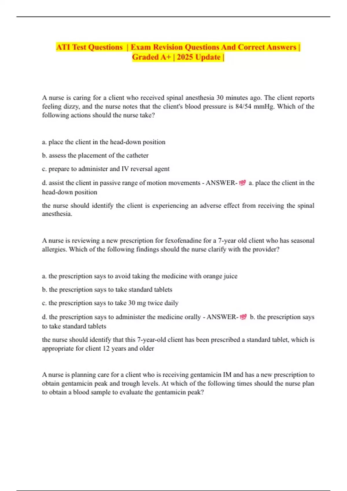 ATI Test Questions | Exam Revision Questions And Correct Answers ...