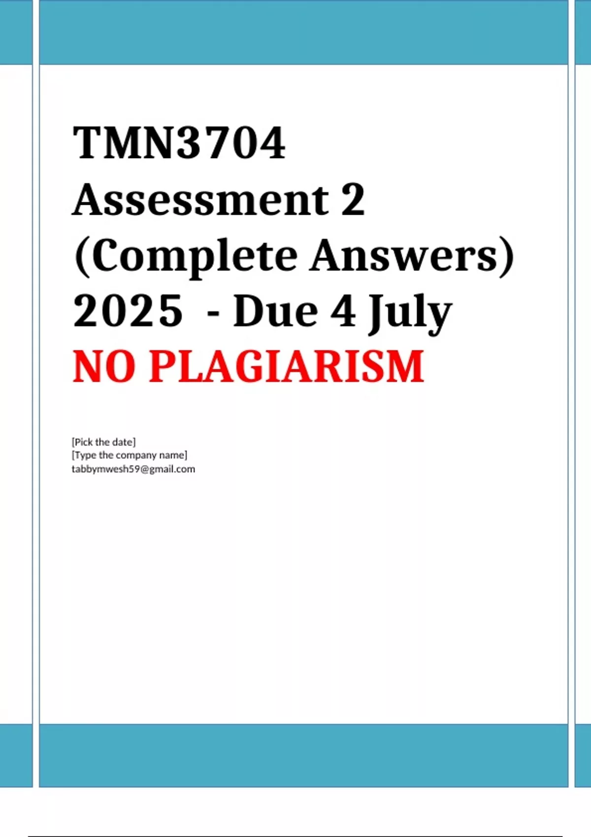 TMN3704 Assessment 2 (Complete Answers) 2025 - Due 4 July 2025 ...