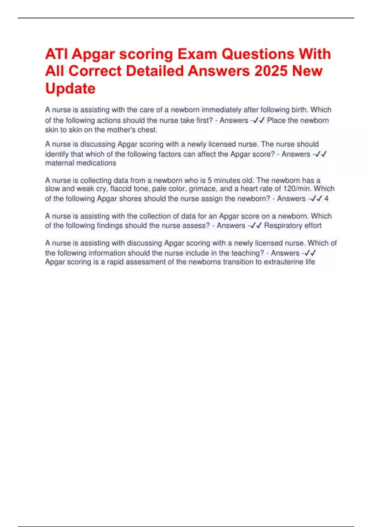 ATI Apgar scoring Exam Questions With All Correct Detailed Answers 2025 ...