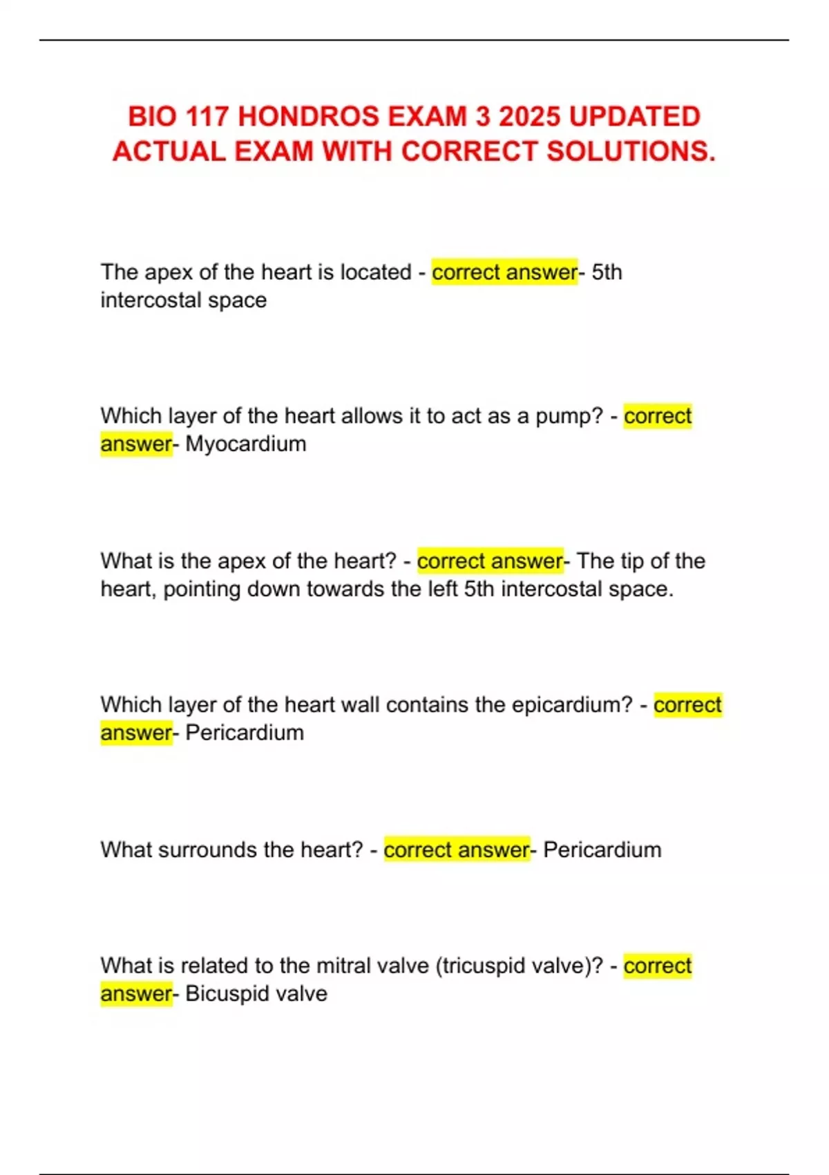 BIO 117 – Hondros Exam 3 (2025) – Updated Actual Exam with Correct ...