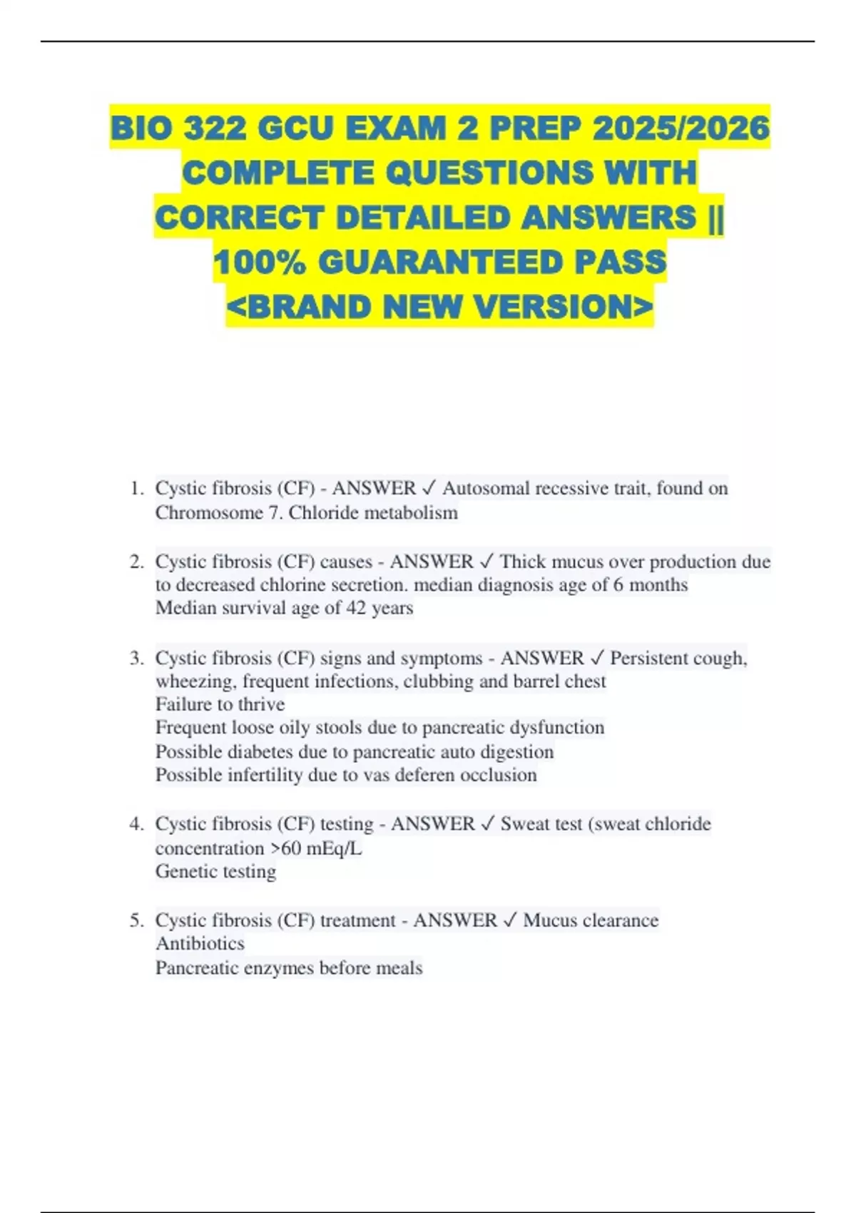 BIO 322 GCU EXAM 2 PREP 2025/2026 COMPLETE QUESTIONS WITH CORRECT ...