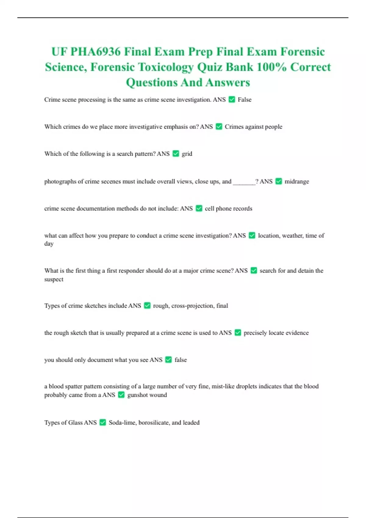UF PHA6936 Final Exam Prep Final Exam Forensic Science, Forensic ...