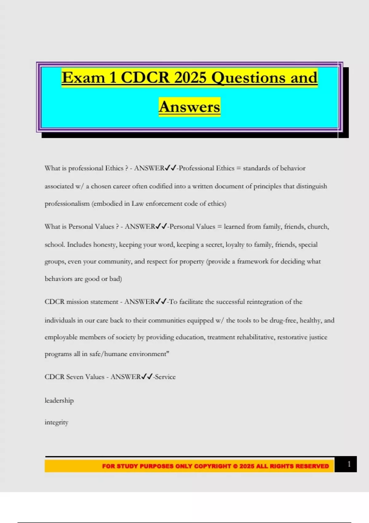 Exam 1 CDCR 2025 Questions and Answers - Cdcr - Stuvia US