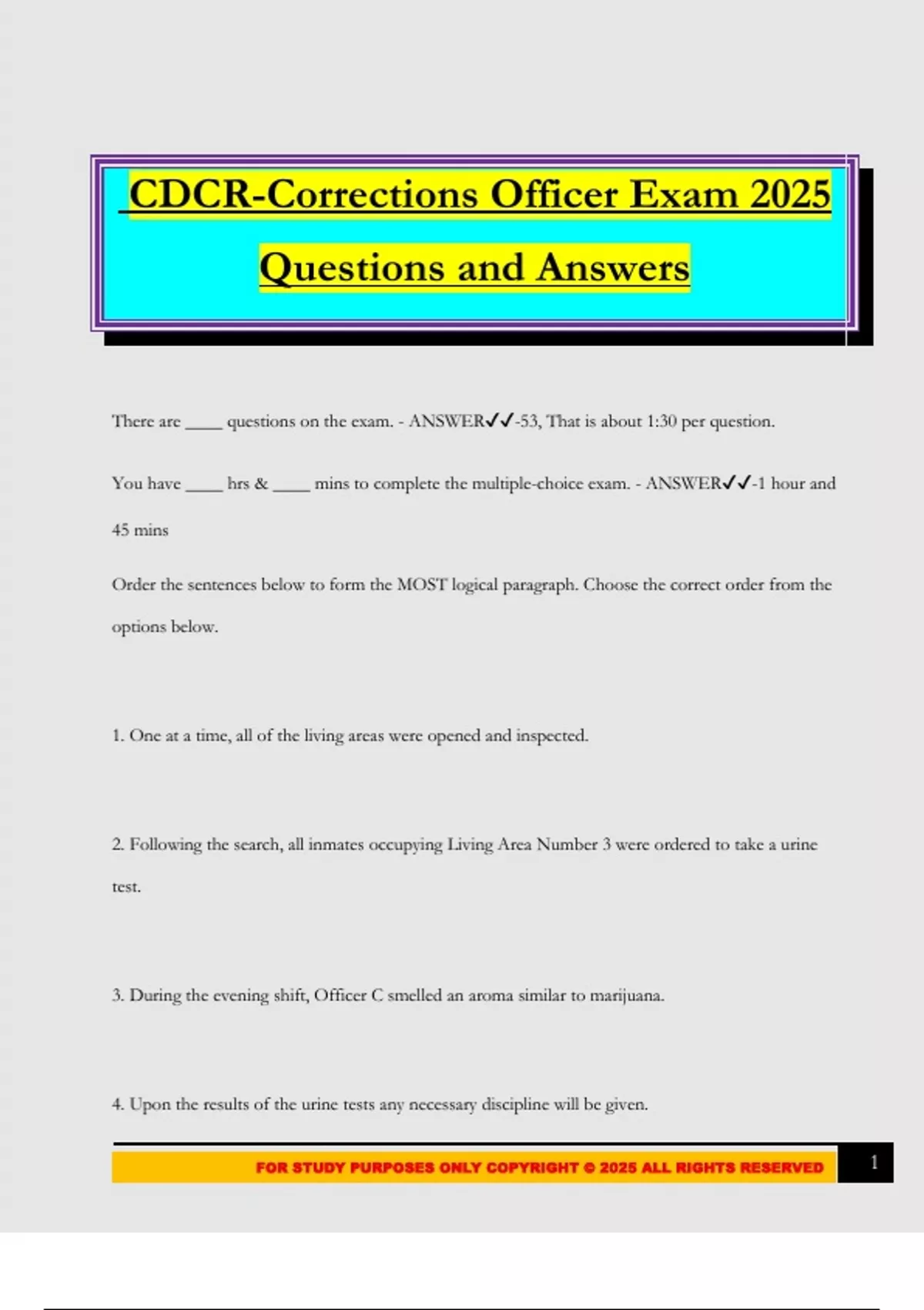 CDCR-Corrections Officer Exam 2025 Questions and Answers - Cdcr - Stuvia US