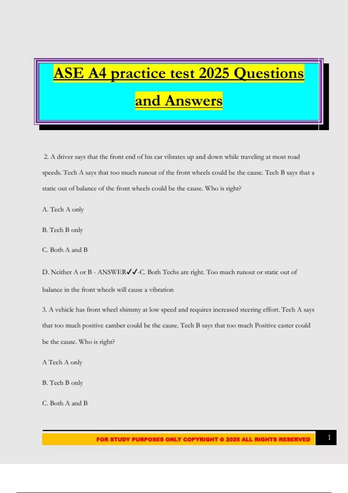 ASE A4 practice test 2025 Questions and Answers - ASE - Stuvia US