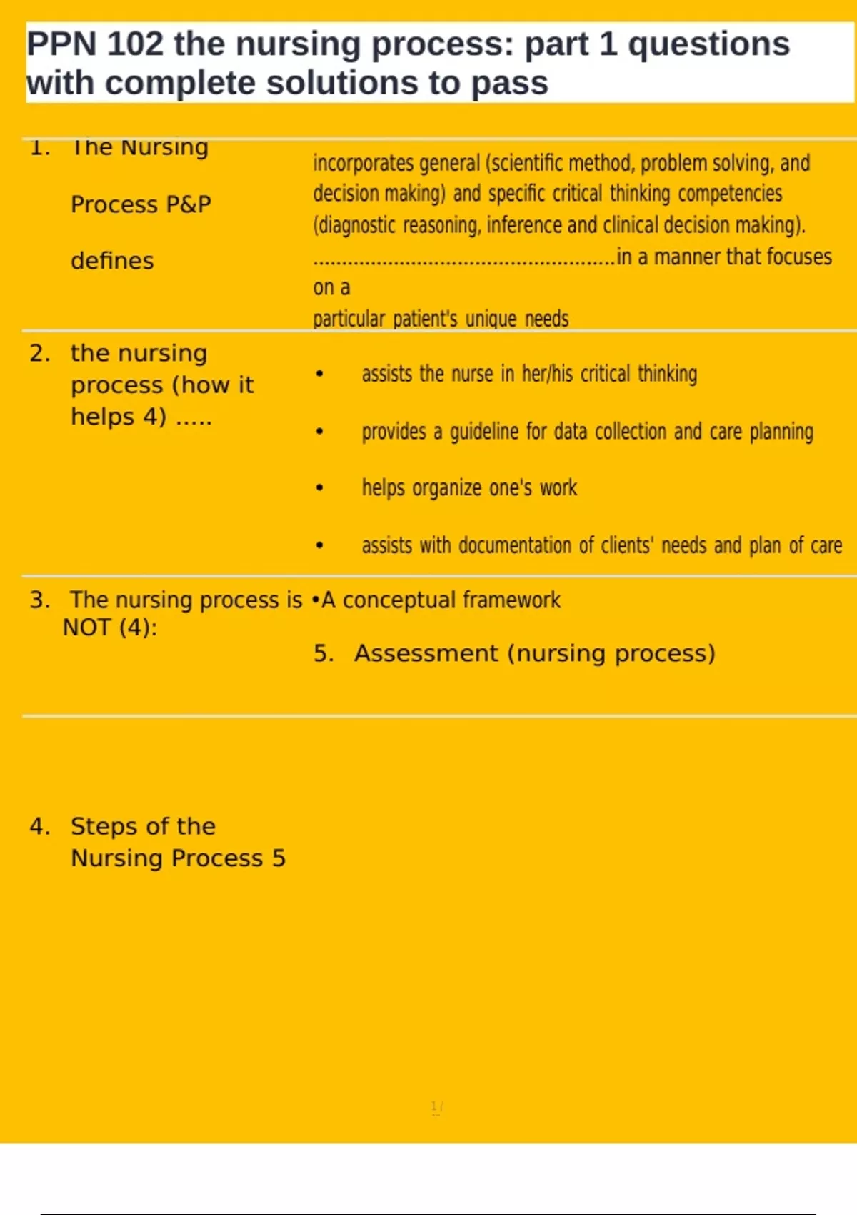 PPN 102 the nursing process: part 1 questions with complete solutions ...