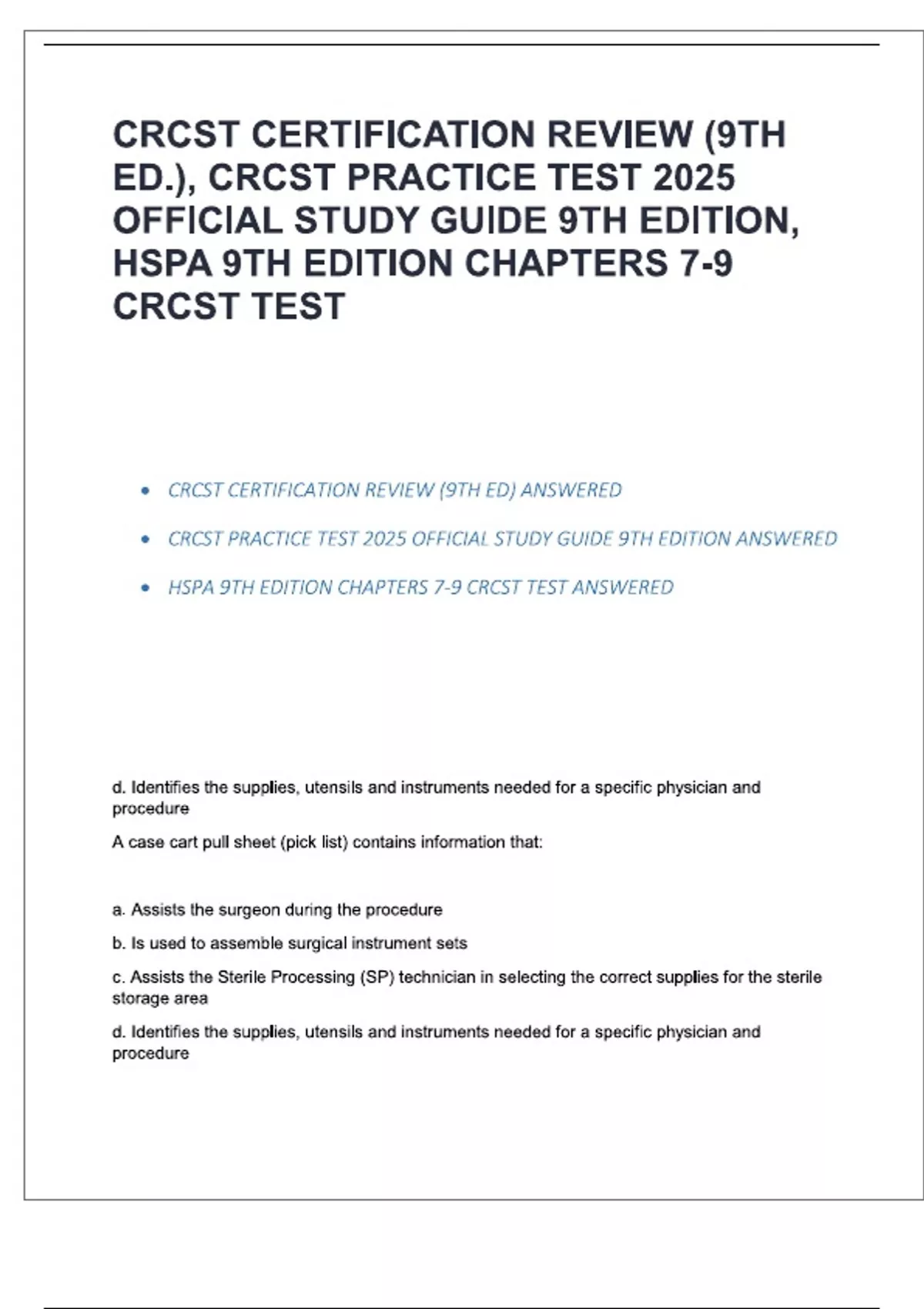 CRCST CERTIFICATION REVIEW, CRCST PRACTICE TEST 2025 OFFICIAL STUDY ...