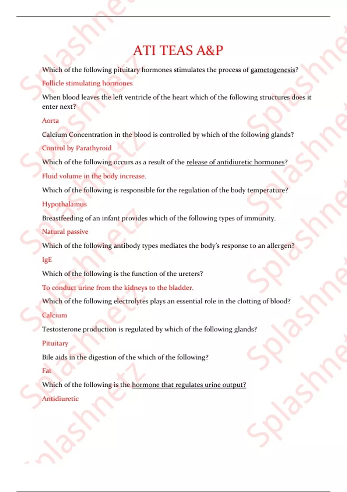 ATI TEAS HUMAN ANATOMY AND PHYSIOLOGY EXAM - ATI TEAS 7 - Stuvia US