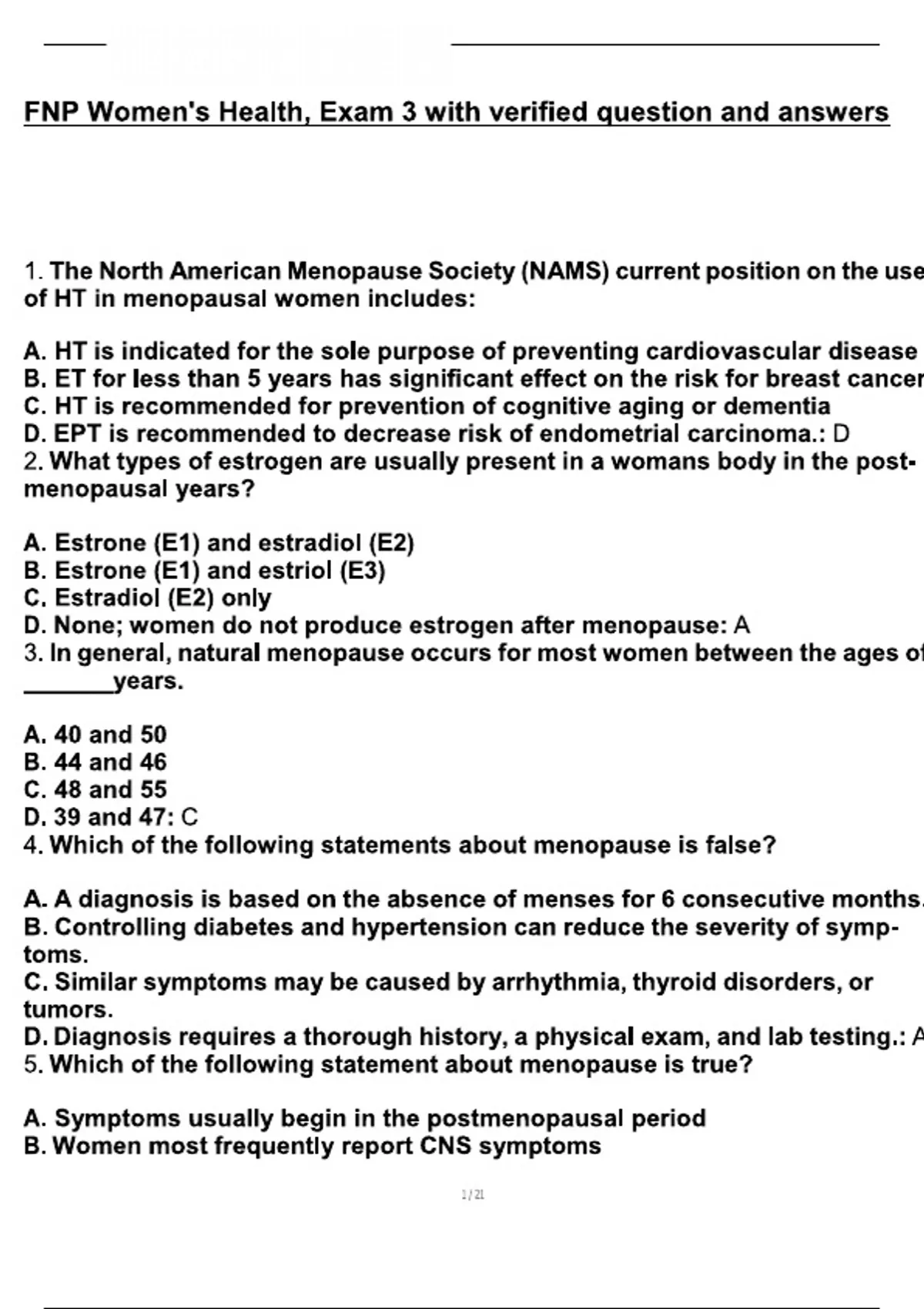 FNP Women's Health, Exam 3 with verified question and answers - FNP ...