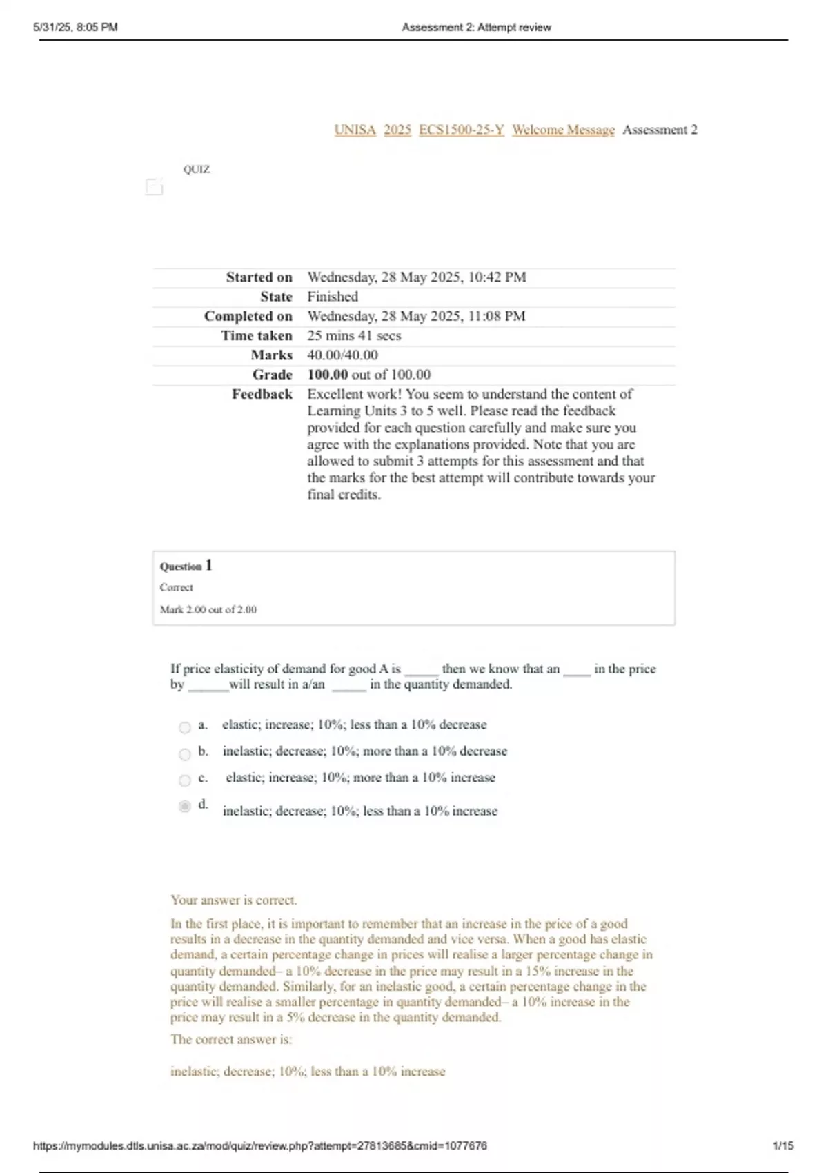 ECS1500 Assignment 2 2025 - Due 6 June 2025 - Economics 1500 (ECS1500 ...