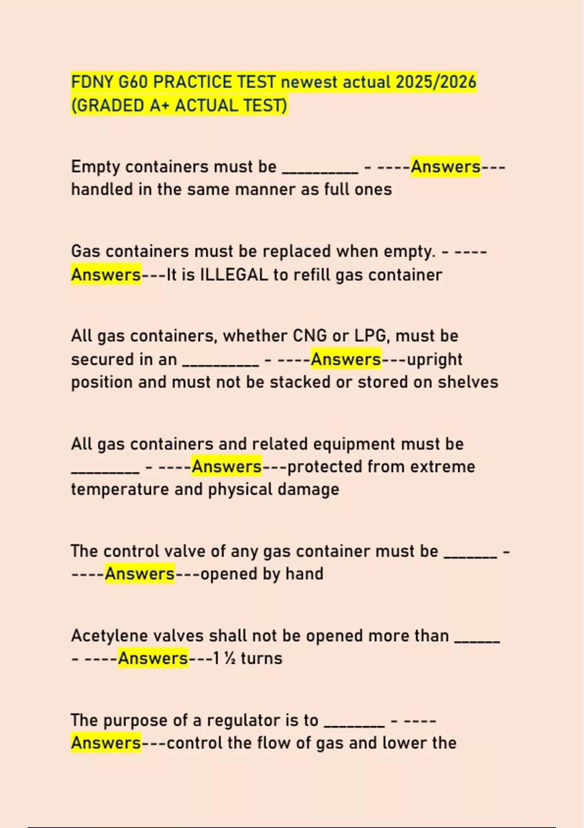 FDNY G60 PRACTICE TEST newest actual 2025/2026 (GRADED A+ ACTUAL TEST ...