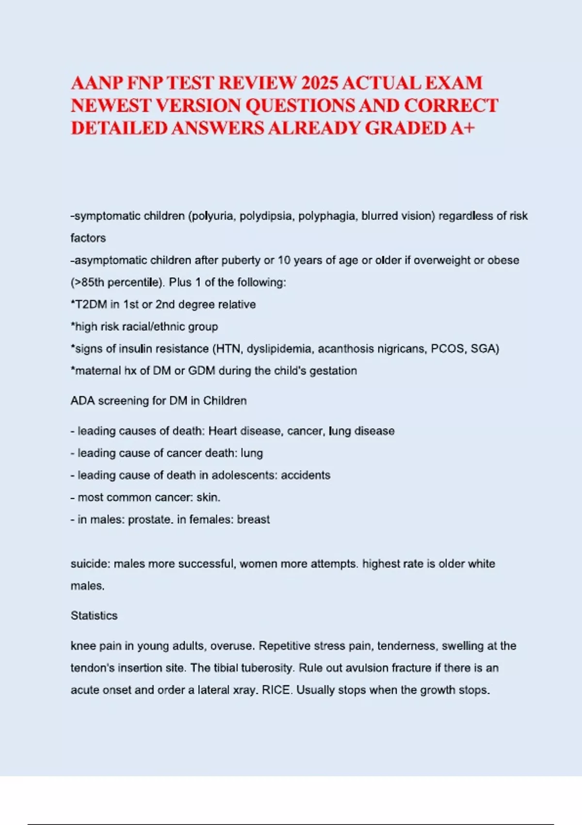 AANP FNP TEST REVIEW 2025 ACTUAL EXAM NEWEST VERSION QUESTIONS AND ...