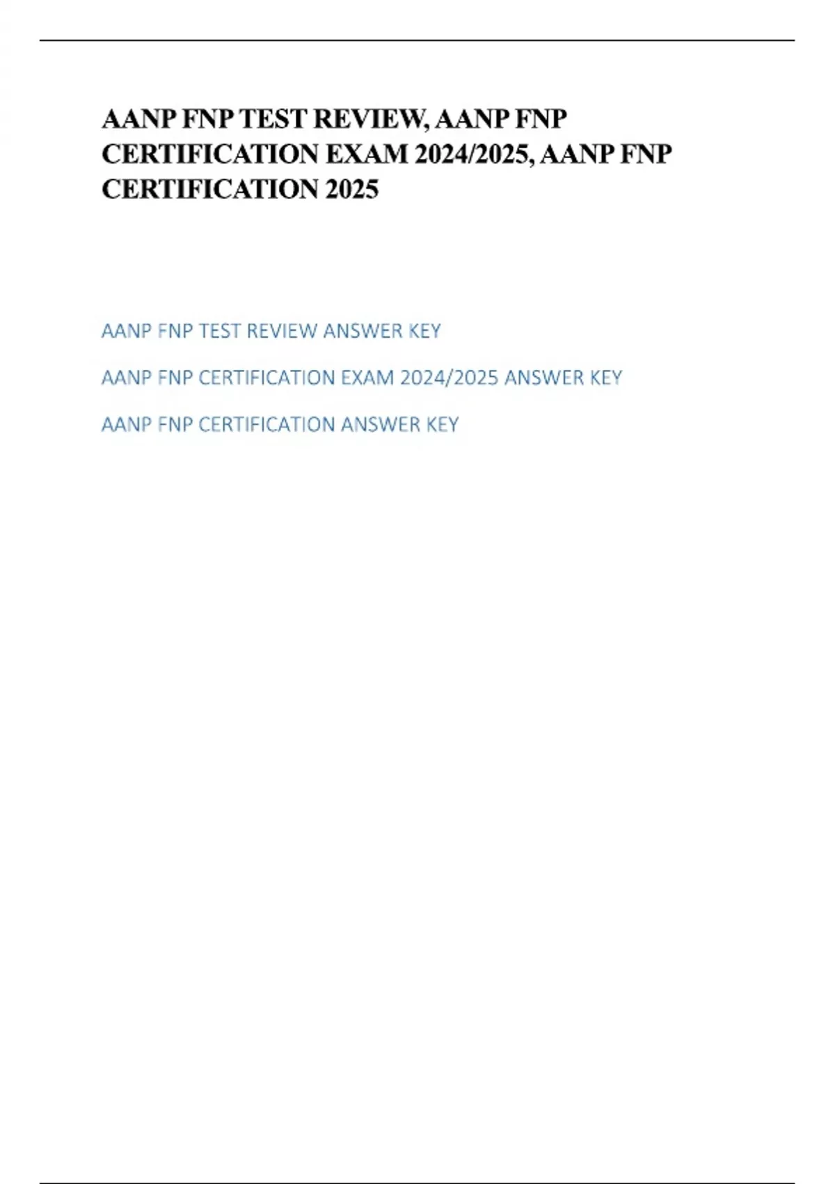 AANP FNP TEST REVIEW, AANP FNP CERTIFICATION EXAM QUESTIONS AND ANSWERS ...
