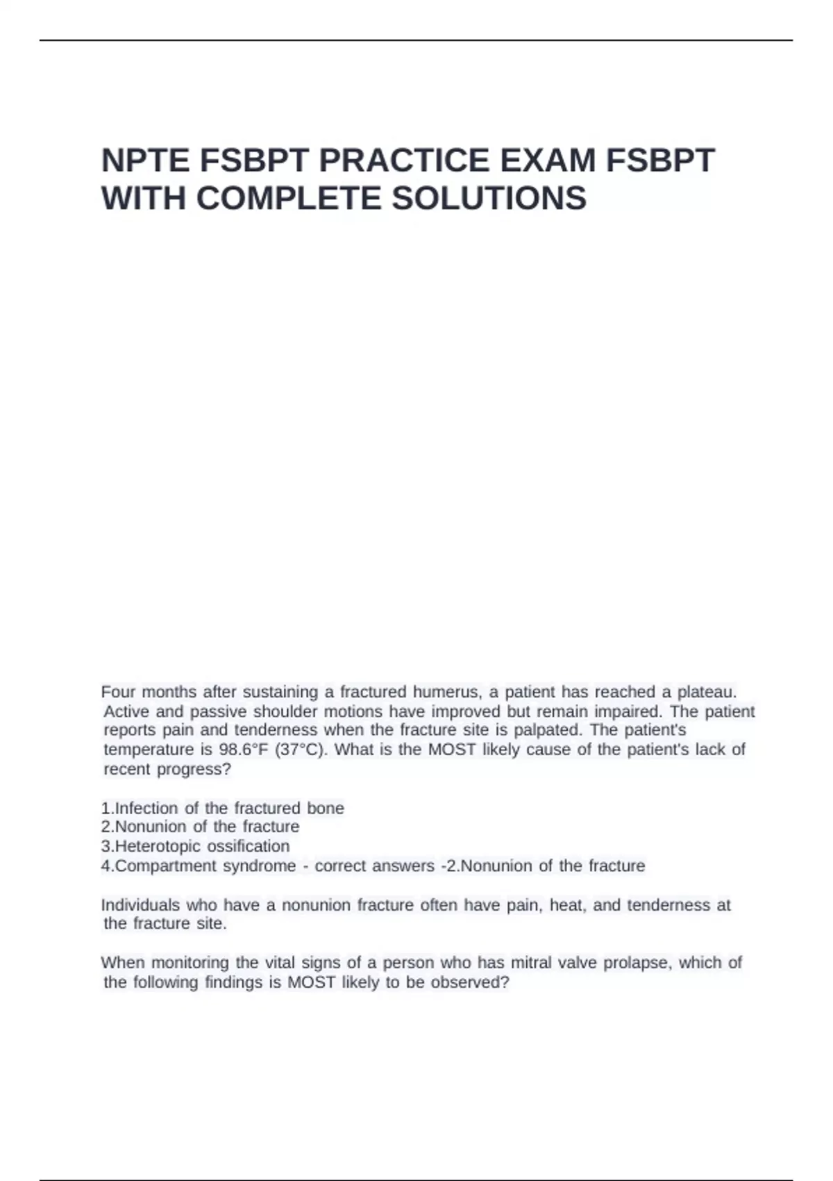 NPTE FSBPT PRACTICE EXAM FSBPT WITH COMPLETE SOLUTIONS - FSBPT - Stuvia US