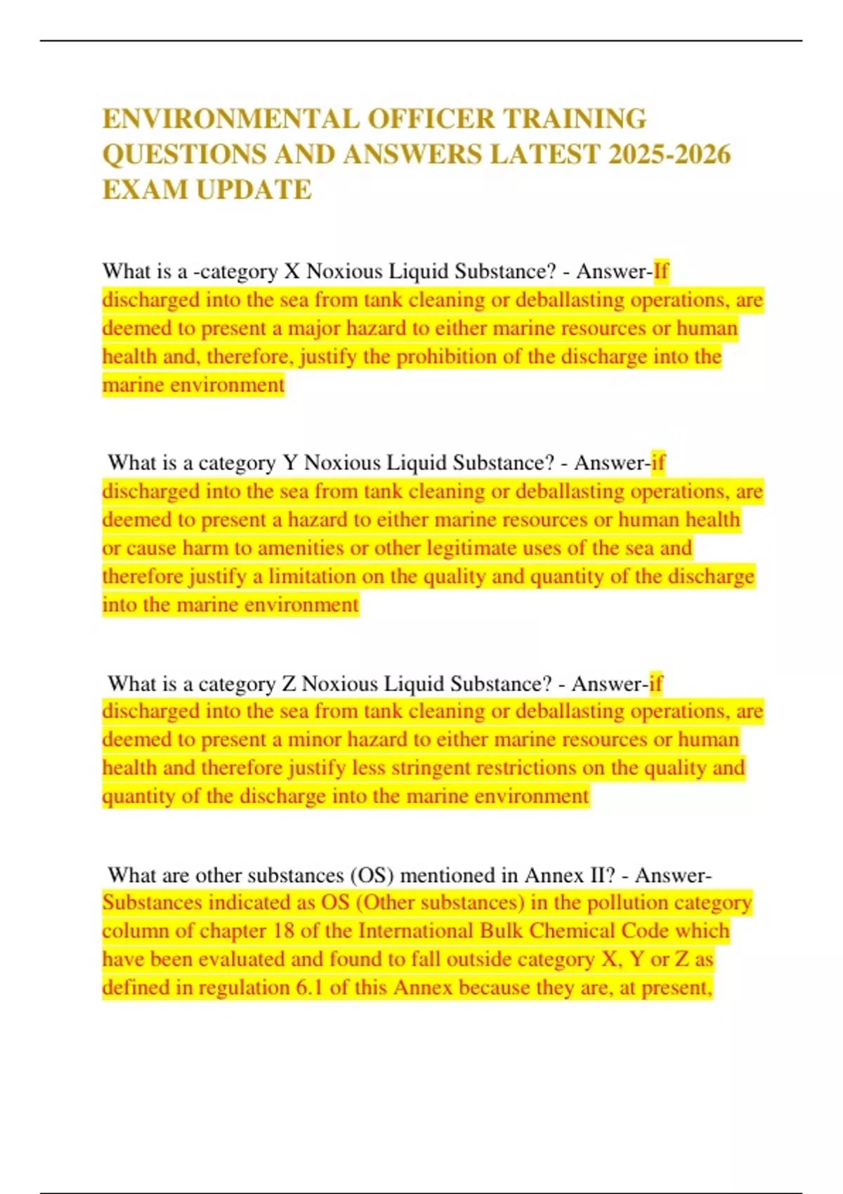 ENVIRONMENTAL OFFICER TRAINING QUESTIONS AND ANSWERS LATEST EXAM UPDATE ...