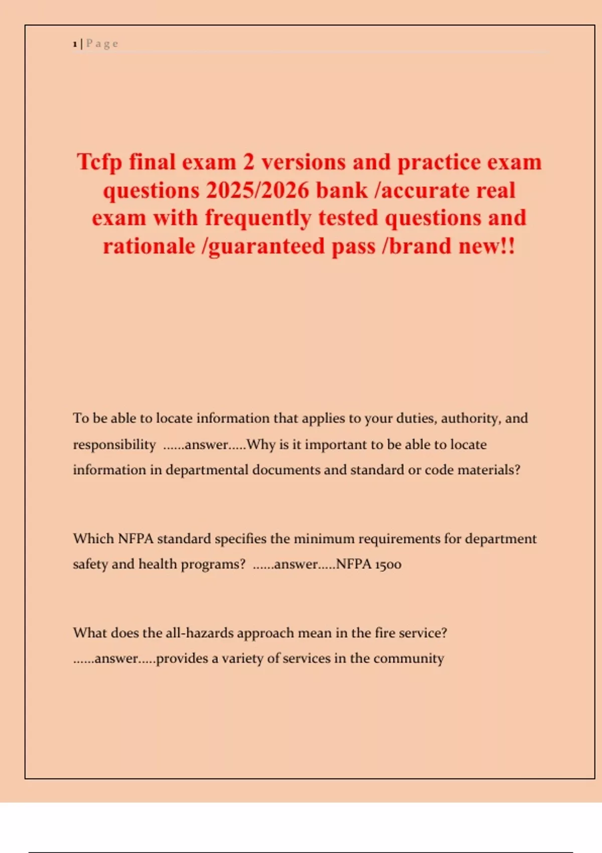 Tcfp final exam 2 versions and practice exam questions 2025/2026 bank ...