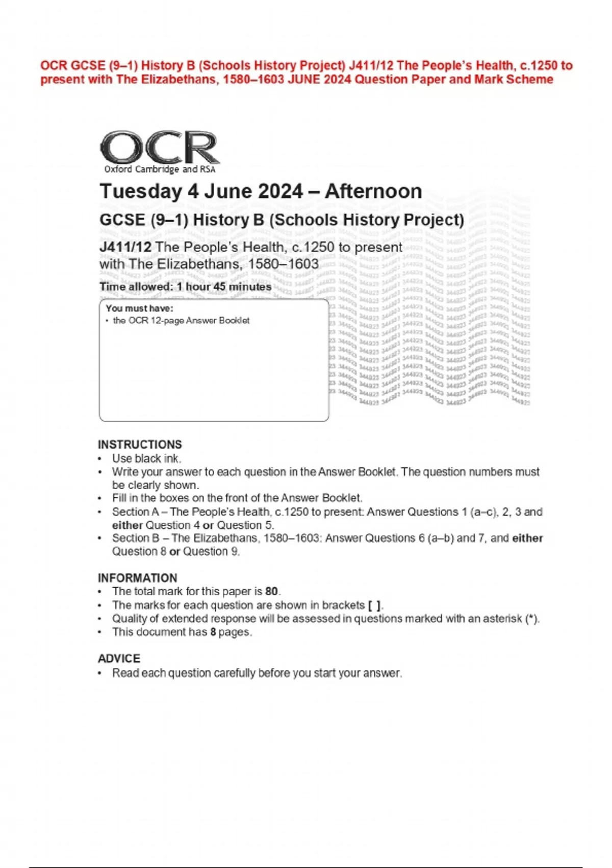 OCR GCSE (9–1) History B (Schools History Project) J411/12 The People’s ...