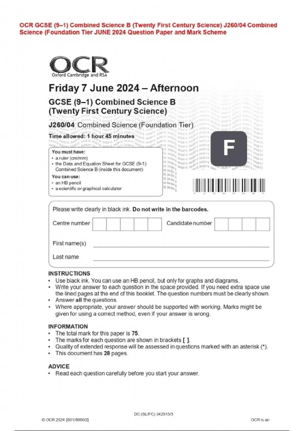 OCR GCSE (9–1) Combined Science B (Twenty First Century Science) J260 ...