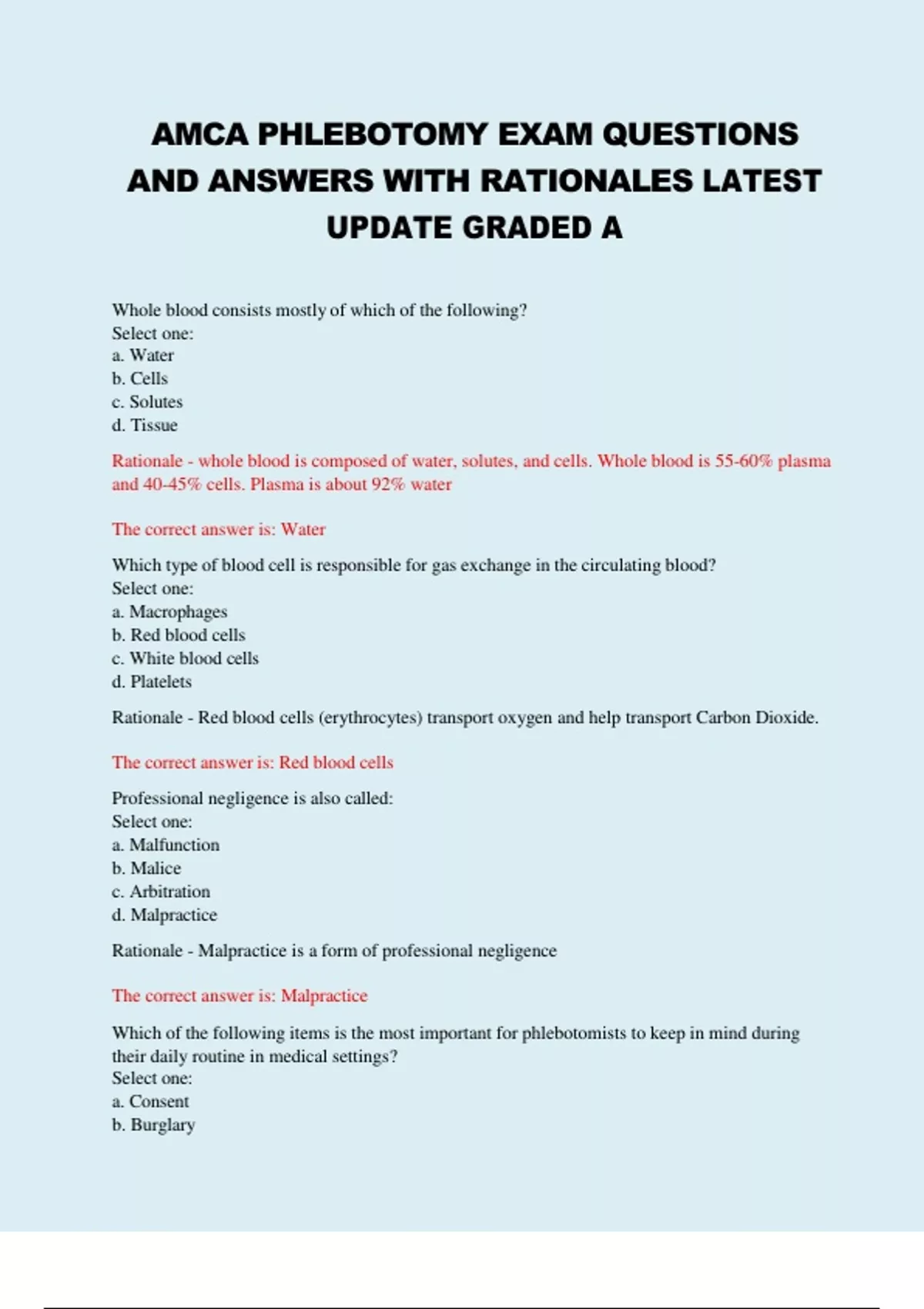 AMCA PHLEBOTOMY 2025 COMPREHENSIVE EXAM QUESTIONS WITH VERIFIED ANSWERS ...